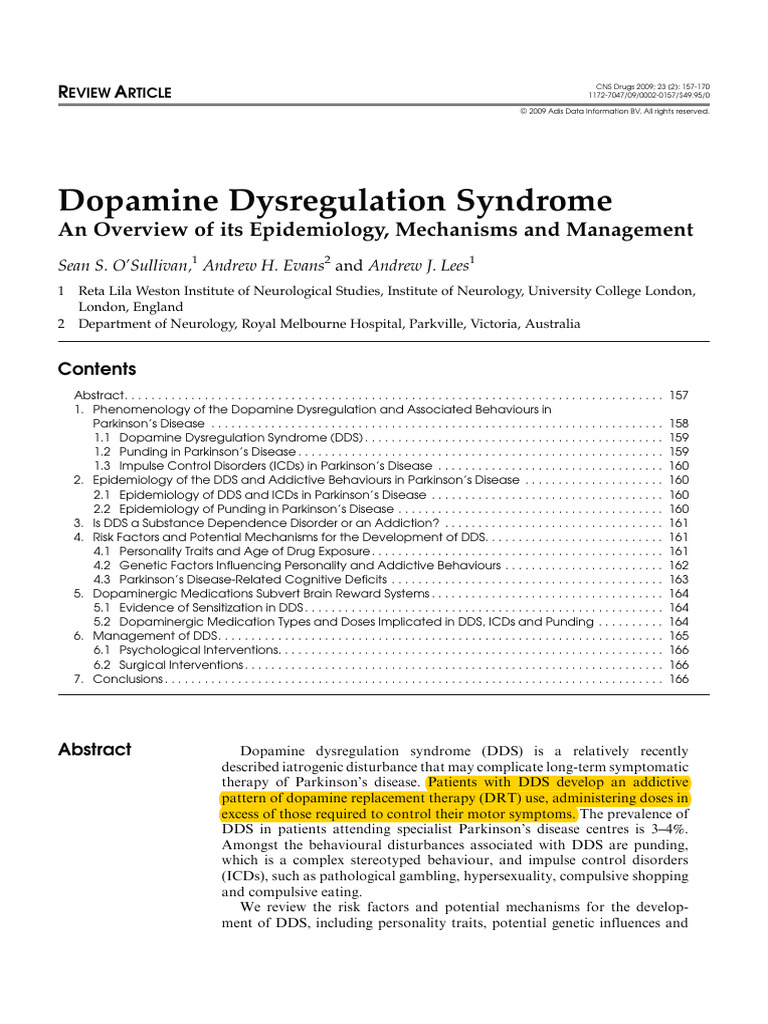 Dopamine Dysregulation Syndrome | PDF | Parkinson's Disease | Substance Dependence
