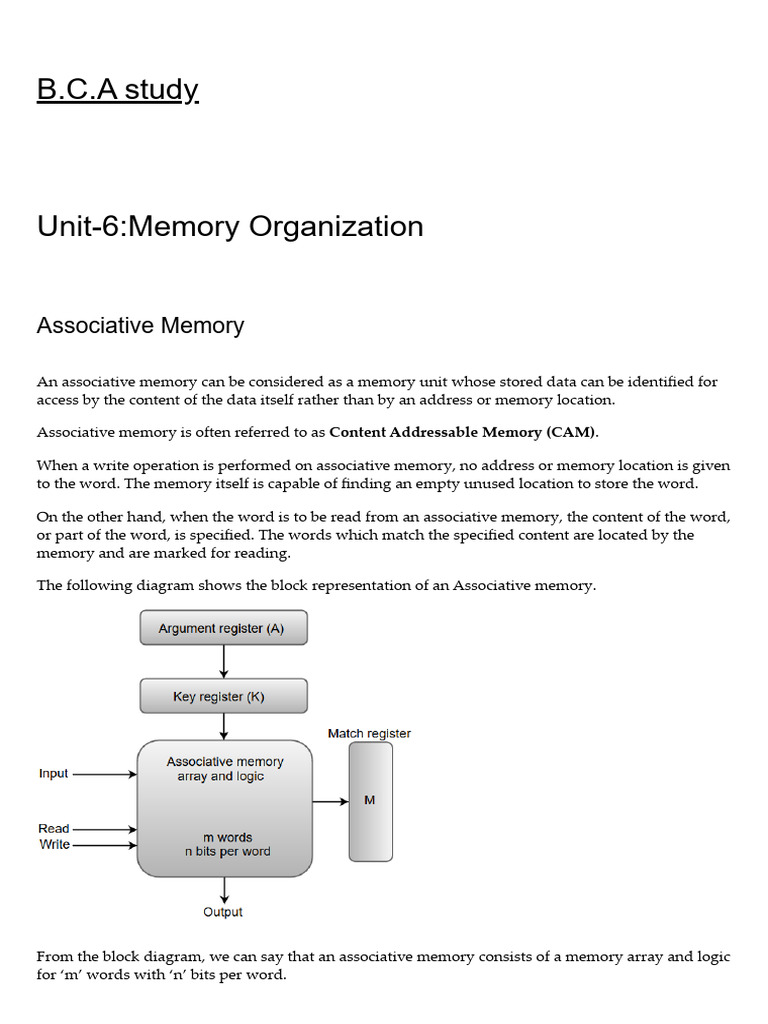 Unit-6 - Memory Organization - B.C.A Study | PDF | Cpu Cache | Computer Data Storage