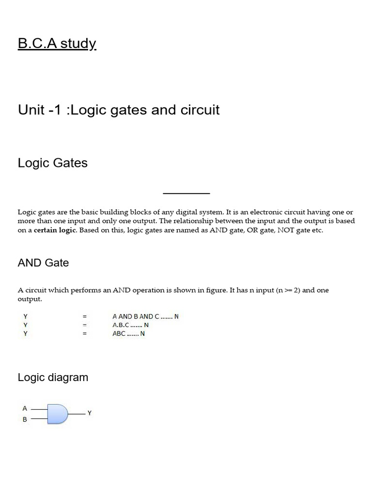 Unit - 1 - Logic Gates and Circuit - B.C.A Study | PDF | Boolean ...