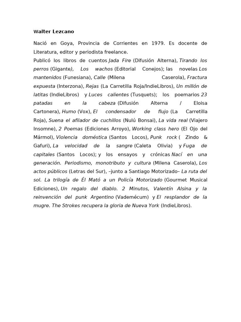 Bio Walter Lezcano | PDF