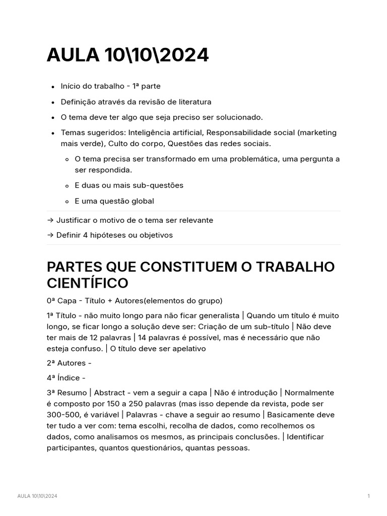 AULA 2 - METODOLOGIA | PDF | Abstract (resumo) | Science