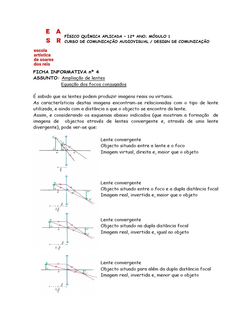 Mód 1 - Fic Inf 3 A - Lentes e Equação Dos Focos Conjugados | PDF ...