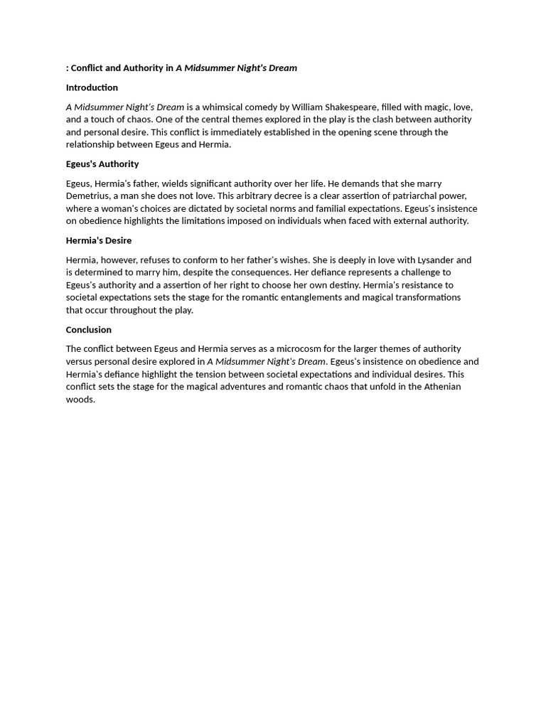 Conflict and Authority in A Midsummer Night | PDF