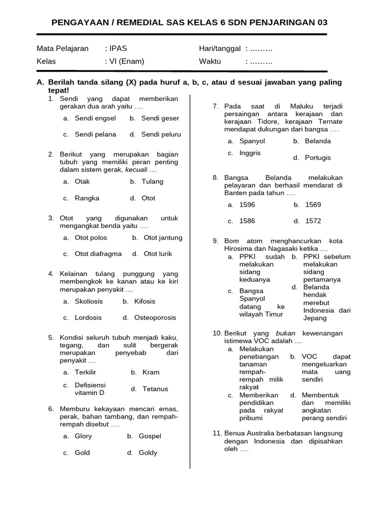 Soal Asas Ganjil IPAS Kelas 6 | PDF