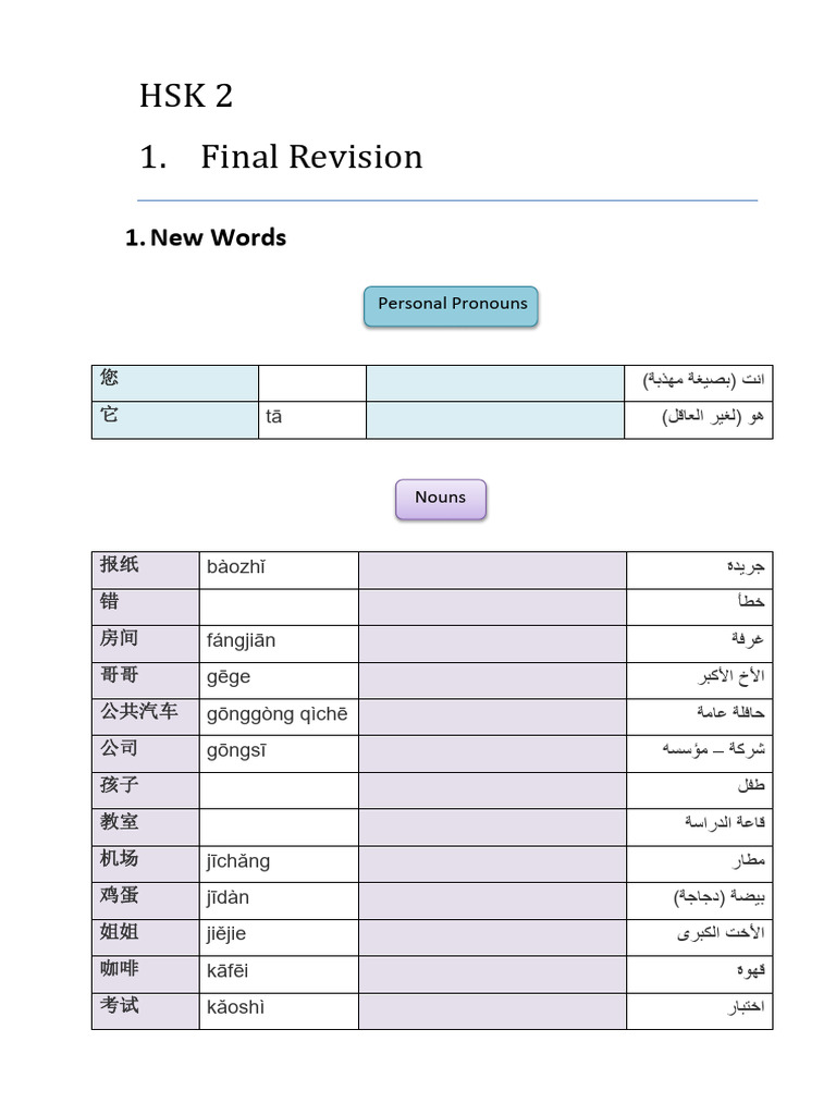 Revision of HSK 2 | PDF