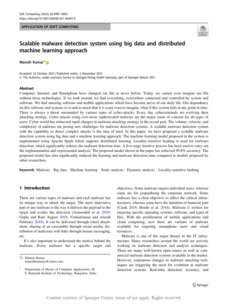 Scalable_malware_detection_system_using_big_data_a | PDF | Apache Spark | Machine Learning