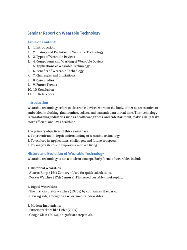 Wearable Technology Seminar Report | PDF | Wearable Technology | Augmented Reality