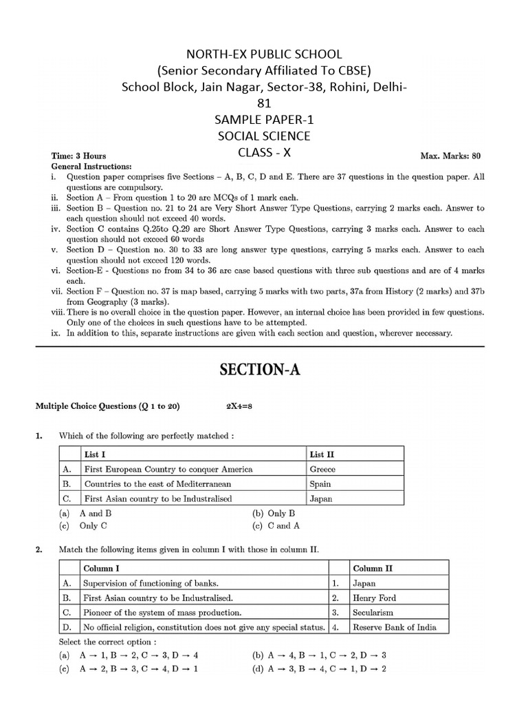 SST Sample Paper 1 | PDF