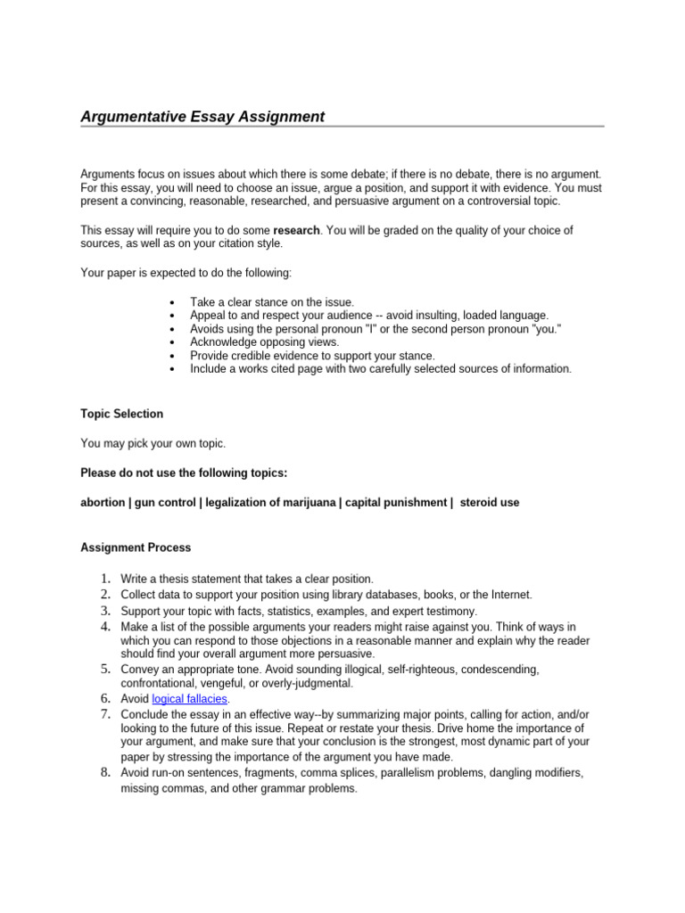 Argumentation Essay Assignment | PDF | Essays | Argument