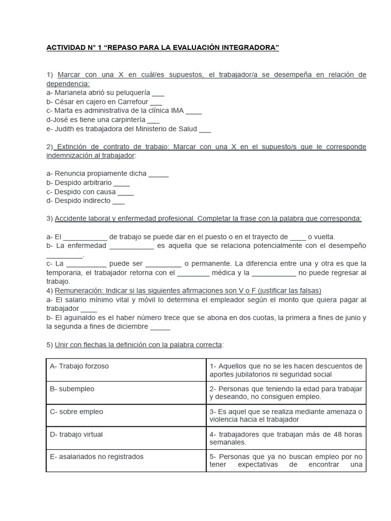 Actividad #1 "Repaso para La Evaluación Integradora" | PDF | Derecho laboral | Empleo