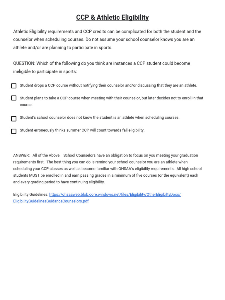 CCP Credits and Athletic Eligibility Guide | PDF