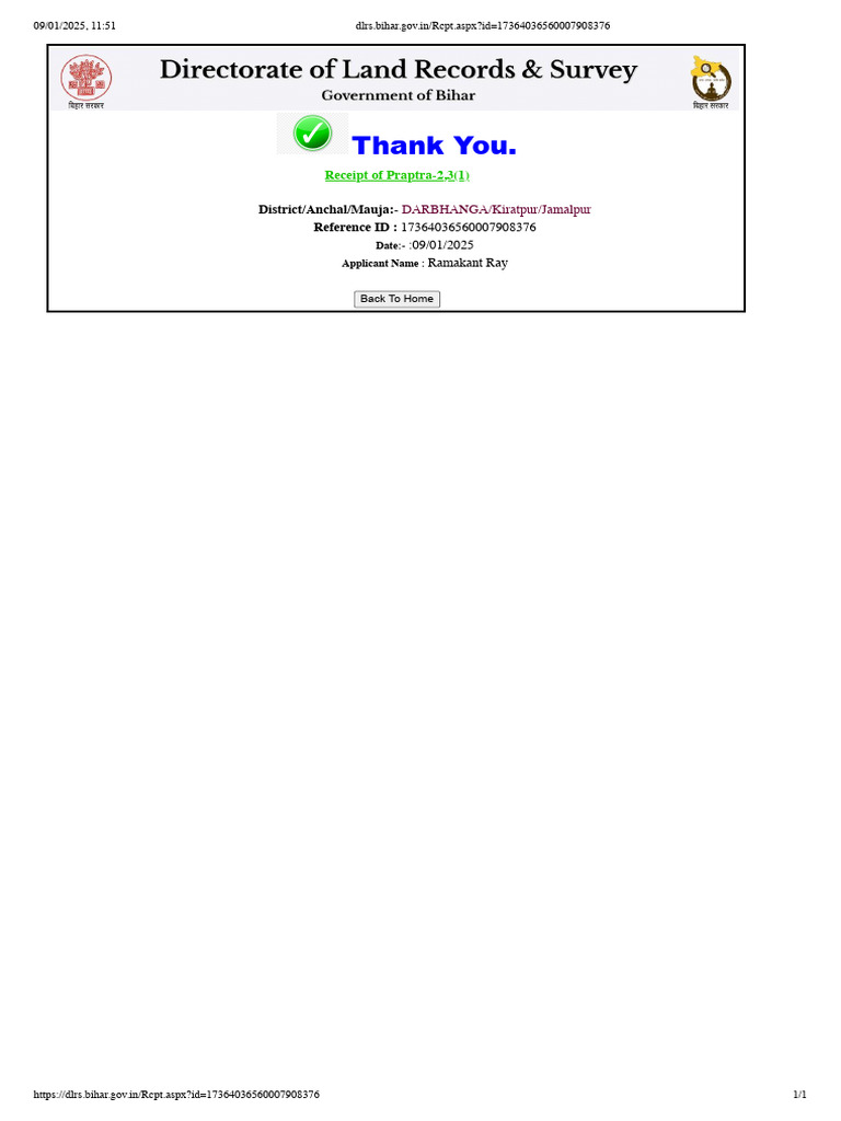 Receipt for Praptra-2,3 Application | PDF