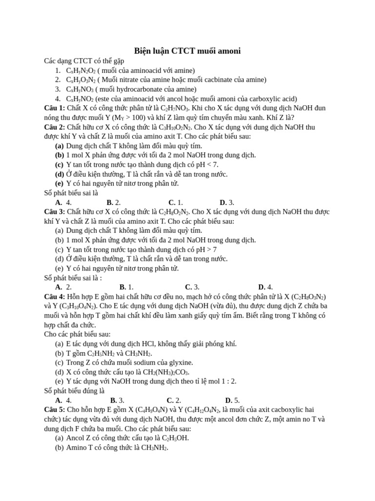 Biện luận CTCT muối amoni | PDF