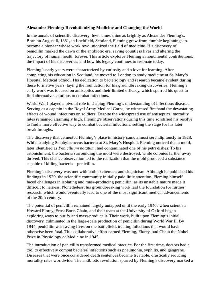 Alexander Fleming Revolutionize | PDF | Penicillin | Infection