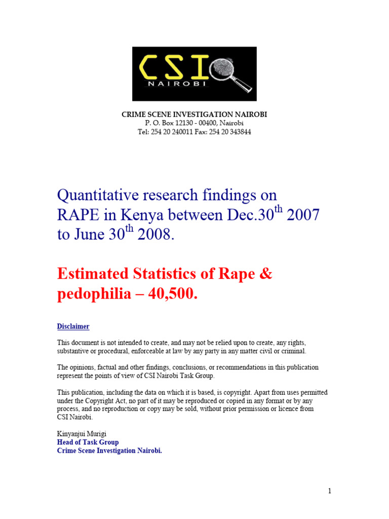 Rape Statistics in Kenya CSI 08 | PDF | Rape | Sexual Assault