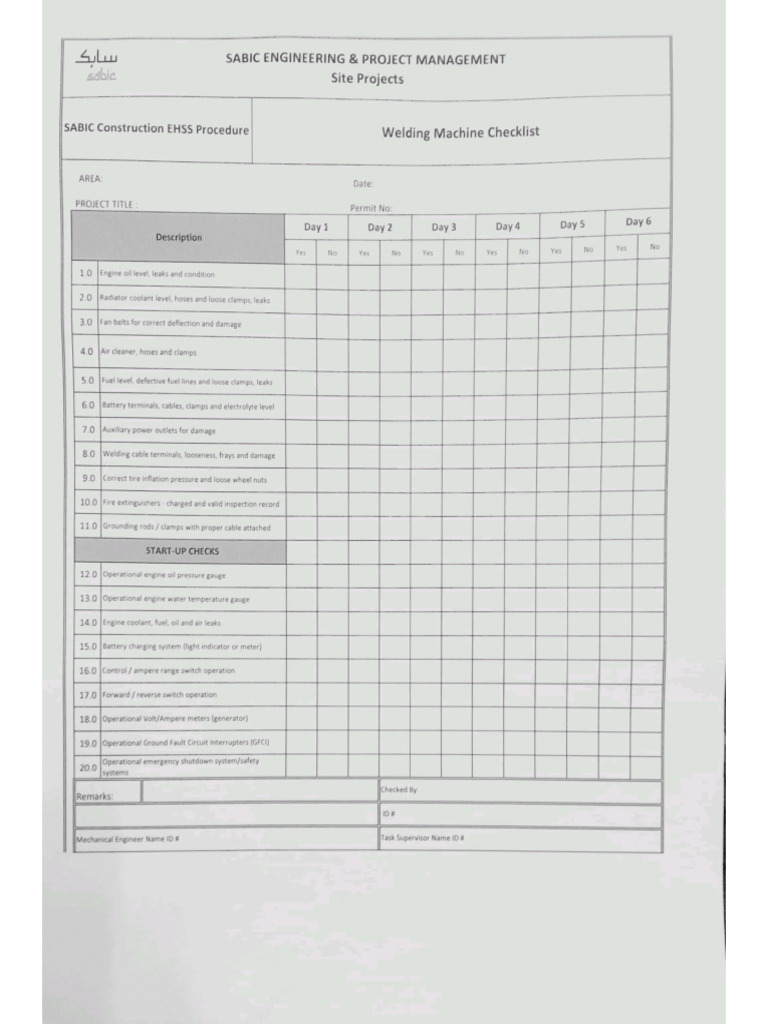 Welding Machine checklist | PDF