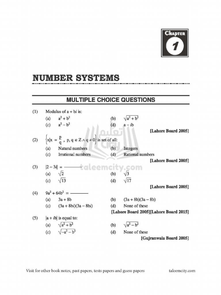 1st Year Math MCQs | PDF