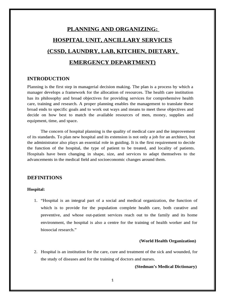 Seminar On Planning & Organizing Hospital Unit, Ancillary Services... | PDF | Sterilization ...