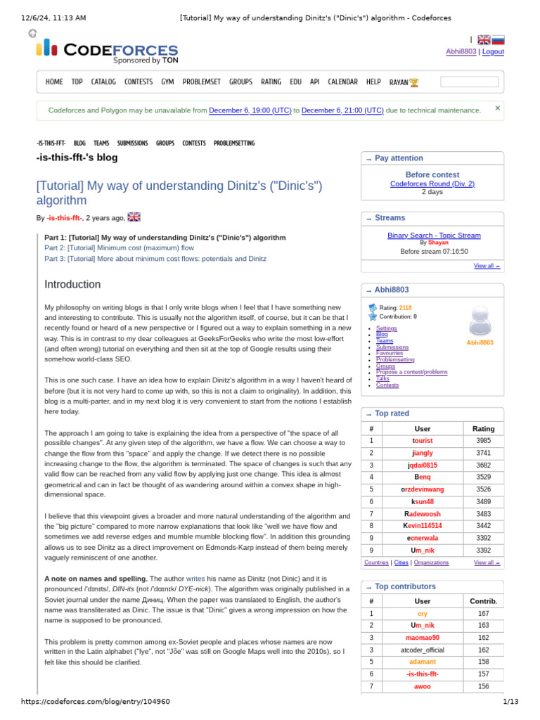 (Tutorial) My Way of Understanding Dinitz's ( - Dinic'S - ) Algorithm - Codeforces | PDF ...