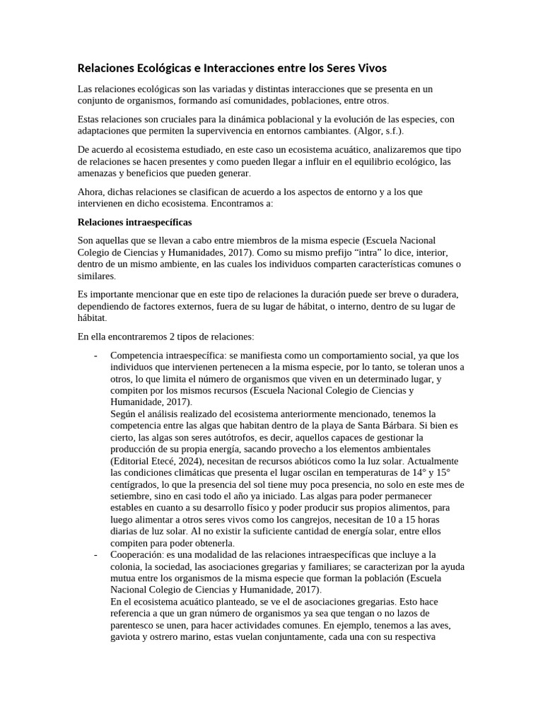 Relaciones Ecológicas e Interacciones Entre Los Seres Vivos | PDF ...