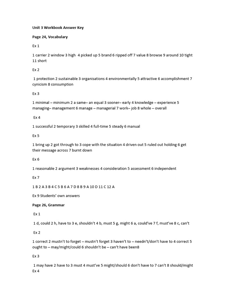 Unit 3 Workbook Answer Key | PDF | Natural Environment | Economy And ...