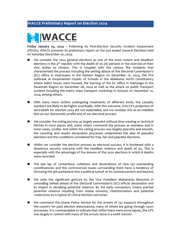 WACCE Security Report On Election 2024 - PESIA | PDF | Elections ...