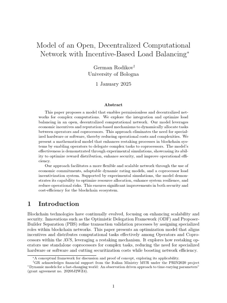 Model of An Open, Decentralized Computational Network With Incentive-Based Load Balancing | PDF ...
