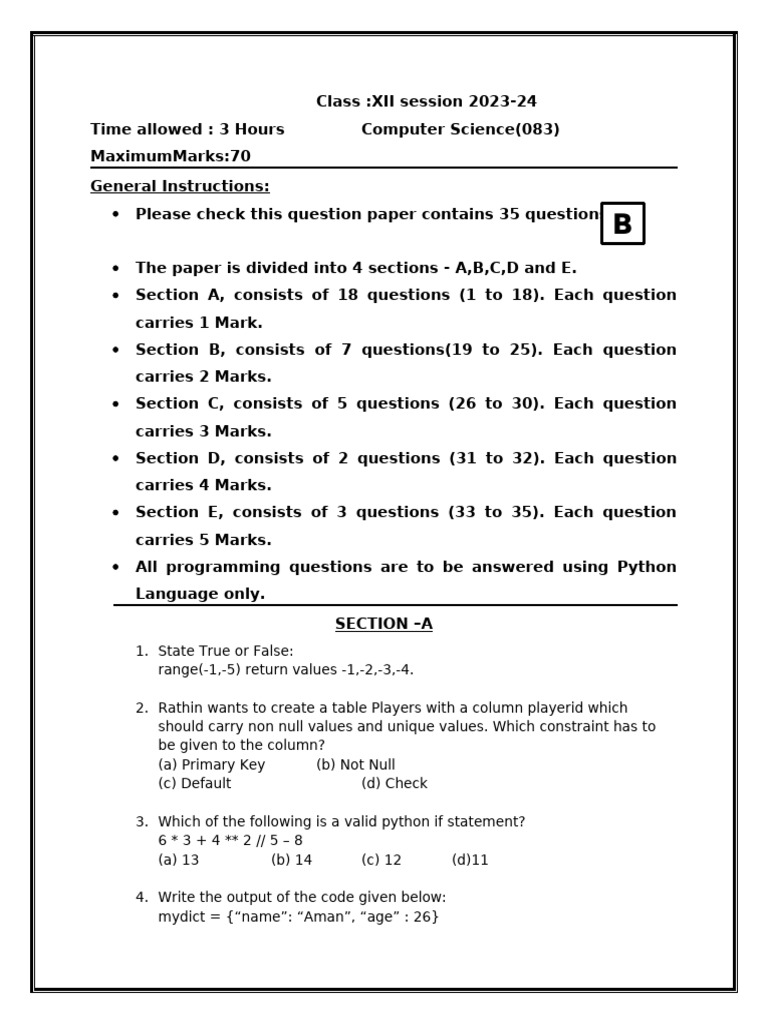 PB QP SET B | PDF | Control Flow | File Transfer Protocol