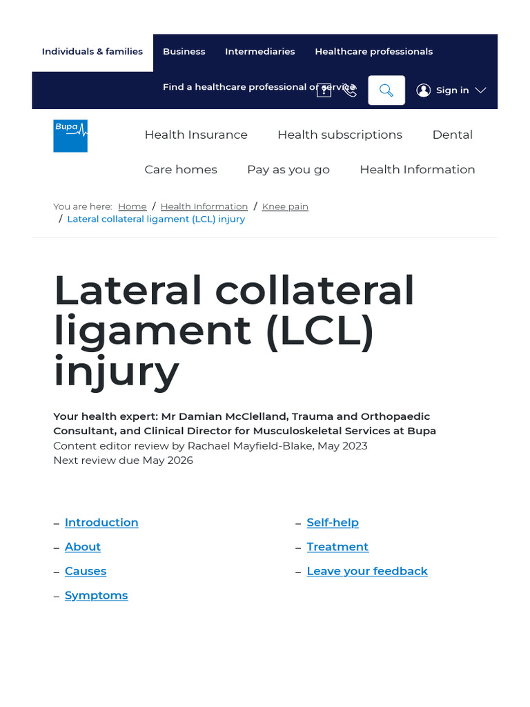 Lateral collateral ligament injury (LCL)- Causes and treatment | Bupa ...