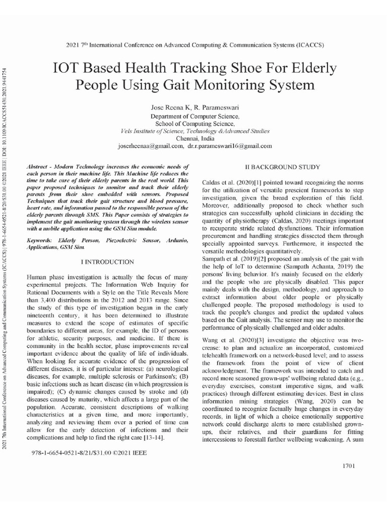 Iot Based Health Tracking Shoe For Elderly People Using Gait Monitoring System Pdf Internet