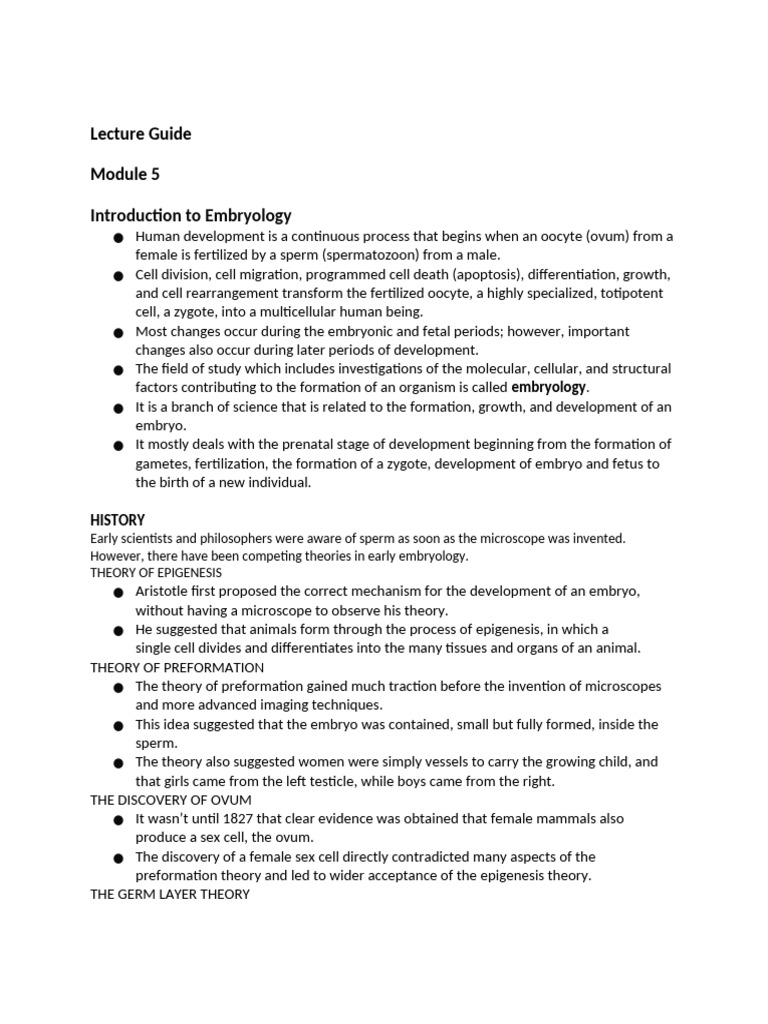 Module 5 Introduction to Embryology | PDF | Embryo | Placenta