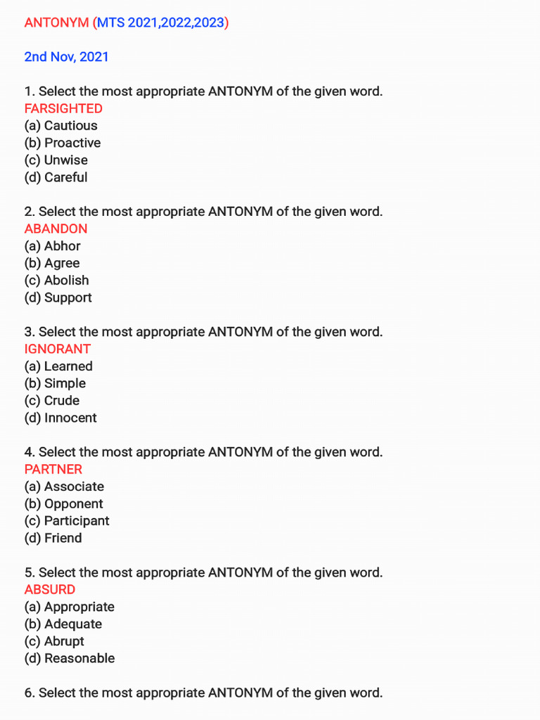 ALL ANTONYMS MTS SET | PDF