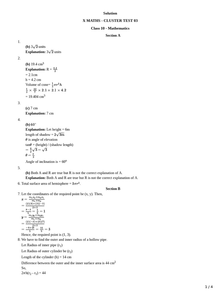 Maths Cluster Test 03 (SOL) - 10.01.2025 | PDF | Volume | Geometric Shapes