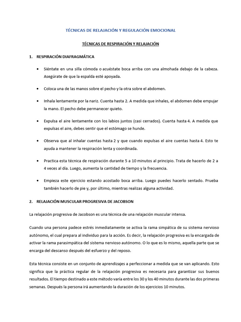 Psicoeducacion Sobre Las Tecnicas de Regulacion Emocional y Relajacion ...