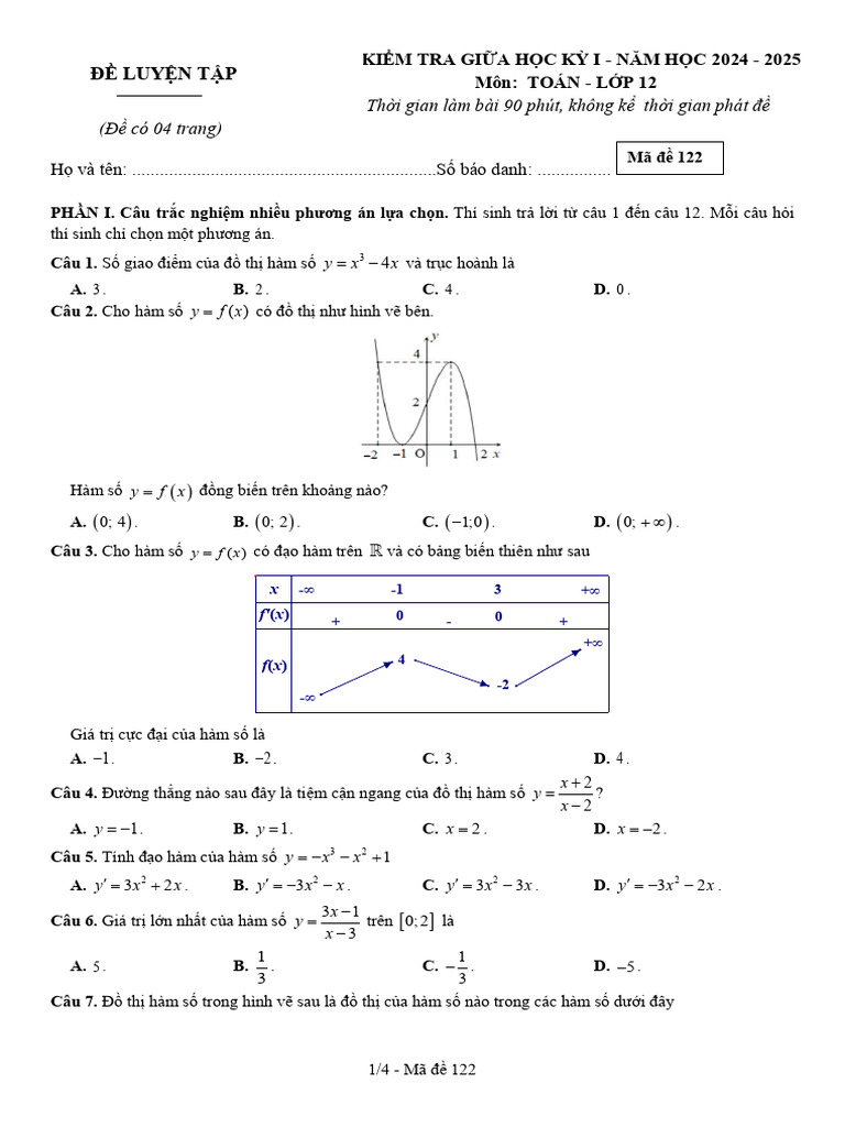 DE LUYEN TAP GKI TOAN 12_1 | PDF