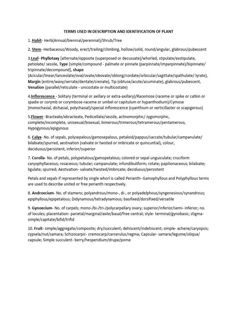 Plant Systematics Terminology | PDF | Leaf | Petal