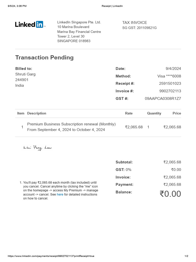 Receipt _ LinkedIn_Sept2024 | PDF | Receipt | Invoice