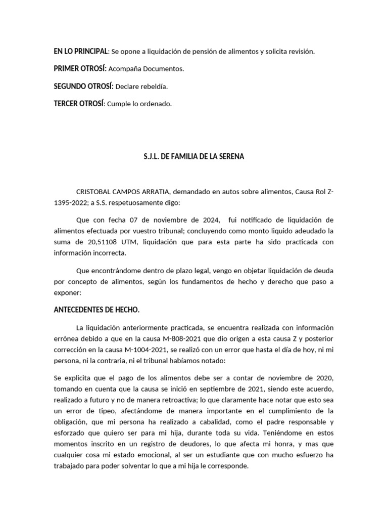 Objeta Liquidación (Alimentos) 2 | PDF