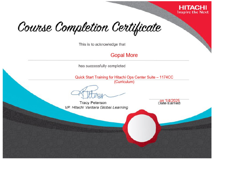 Quick Start Training For Hitachi Ops Center Suite - 1174CC Certificate ...