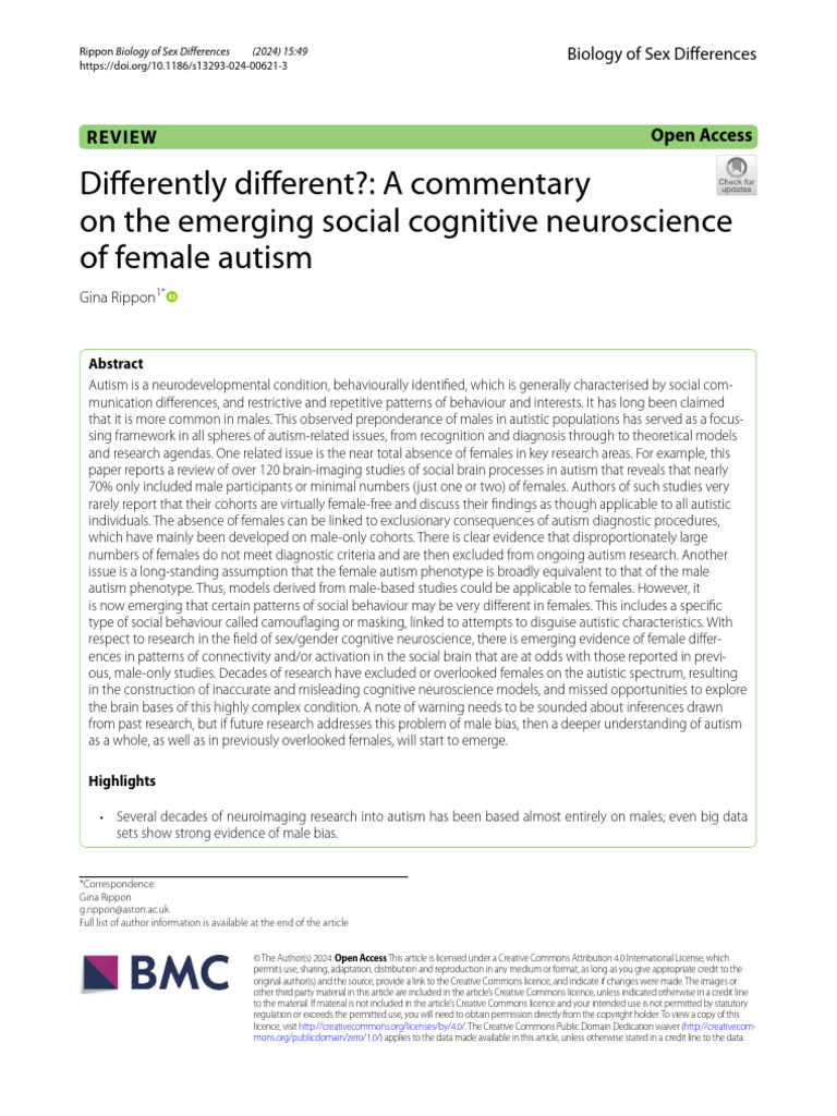 Commentary On Emerging Neuroscience of As Din Women | PDF | Autism Spectrum | Cingulate Cortex