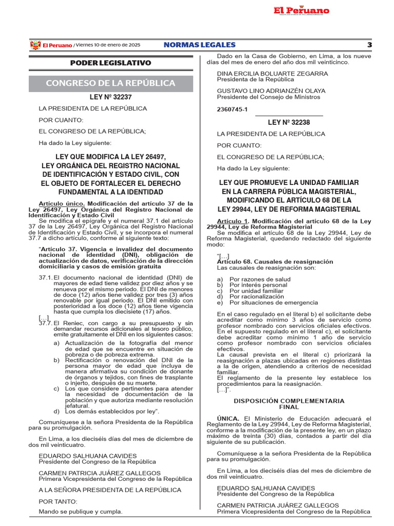 Congreso de La República: Normas Legales | PDF | Documento de identidad | Gobierno