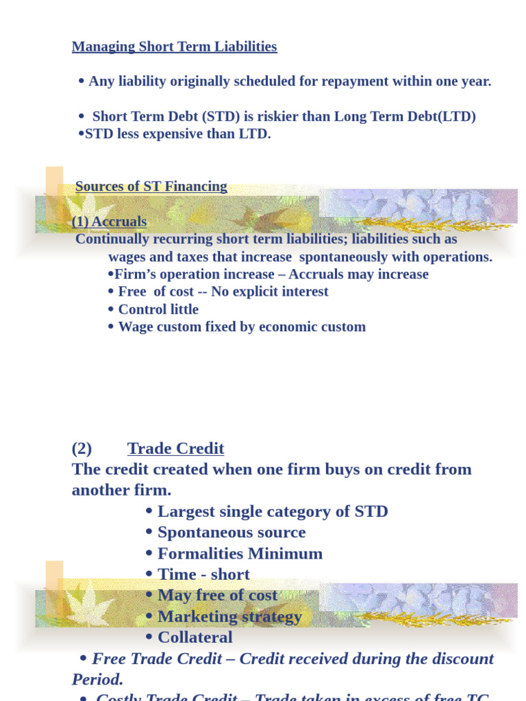 Managing Short Term Liabilities | PDF | Loans | Finance & Money Management