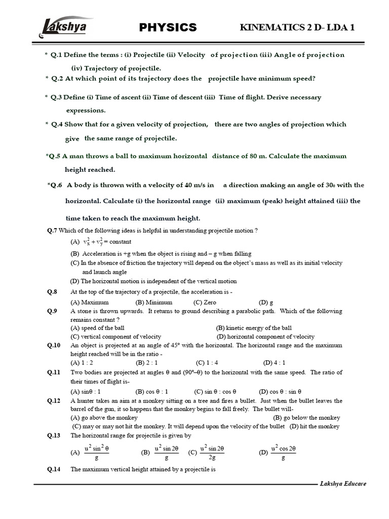 Extra Assignment - Projectile Motion and Relative Motion | PDF | Flight | Dynamics (Mechanics)