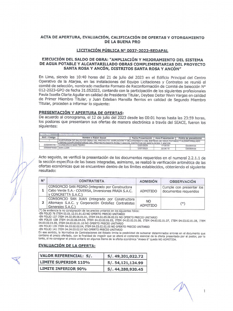 Acta de Buena Pro | PDF