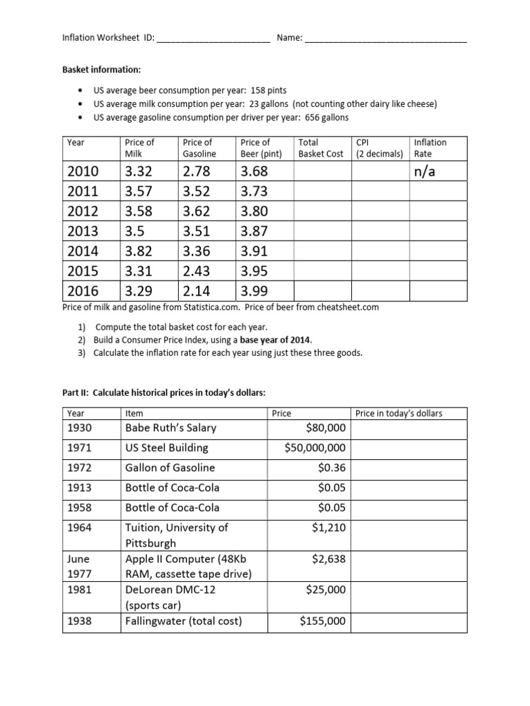 Inflation Worksheet Revise | PDF