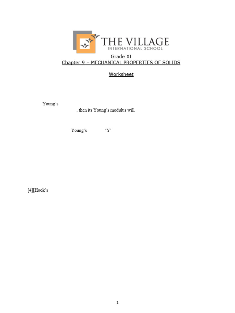 CLASS 11 - PHYSICS -MECHANICAL PROPERTIES OF SOLIDS Assignments | PDF | Young's Modulus ...
