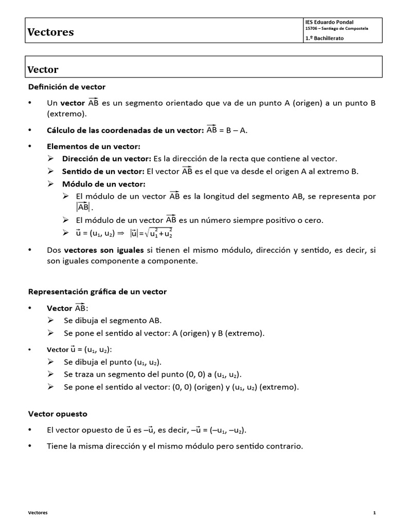 1º BAC Vectores | PDF | Vector Euclidiano | Euclides