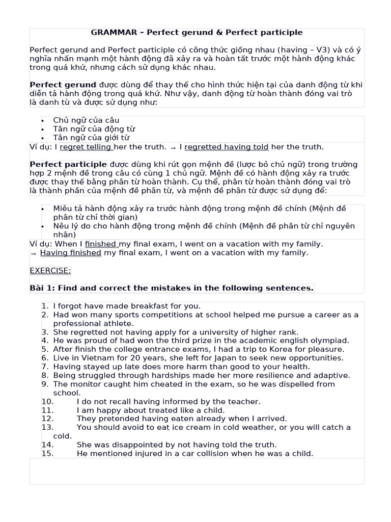 11 - Grammar Perfect Gerund and Perfect Participle | PDF | Vocational ...