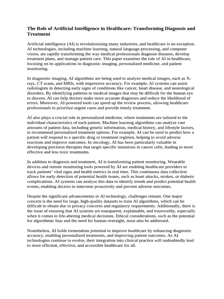 The Role of Artificial Intelligence in Healthcare Transforming ...