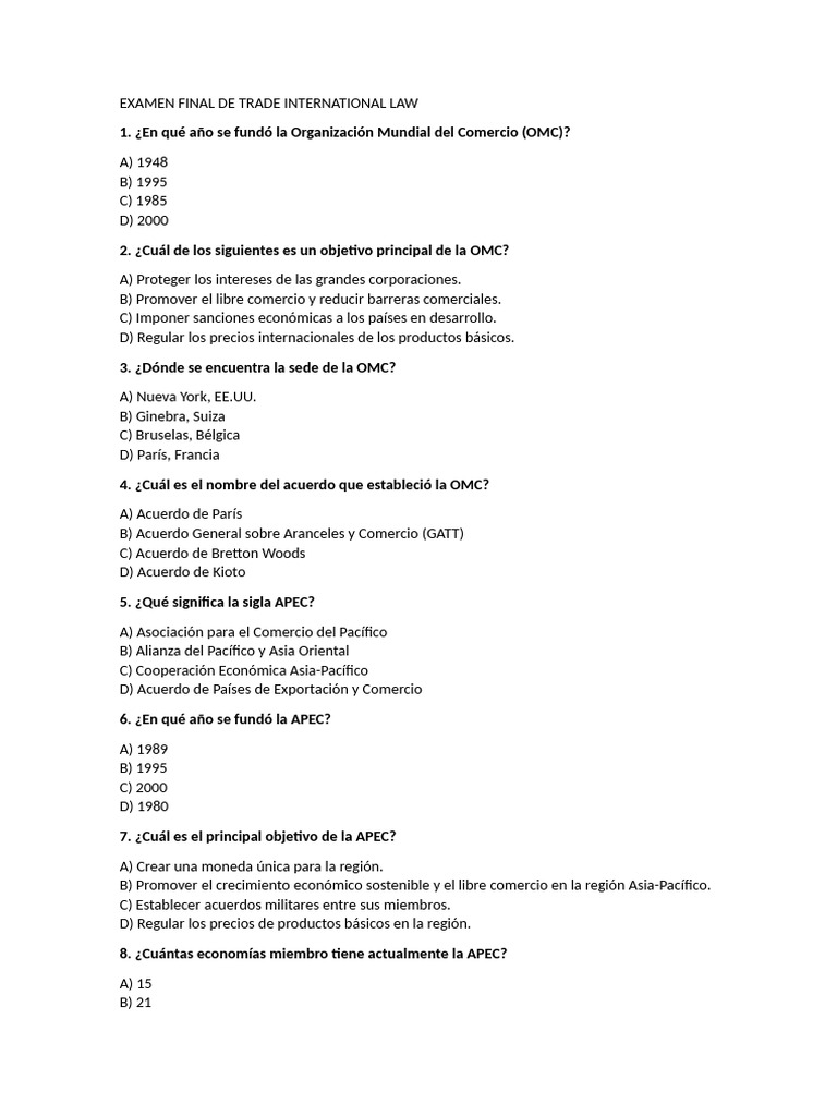Examen Final de Trade International Law | PDF | Acuerdo General sobre ...